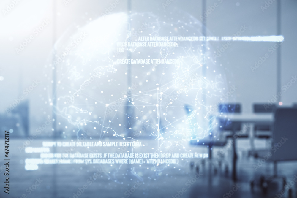 Stockfoto Double exposure of abstract programming language hologram and ...