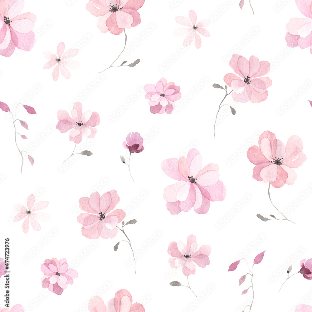 Spring seamless pattern with abstract blossom flowers delicate pink ...