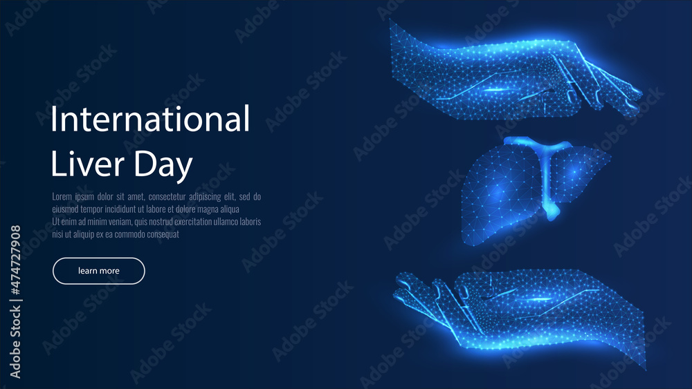 Liver health low poly wireframe banner vector template. Cirrhosis and ...