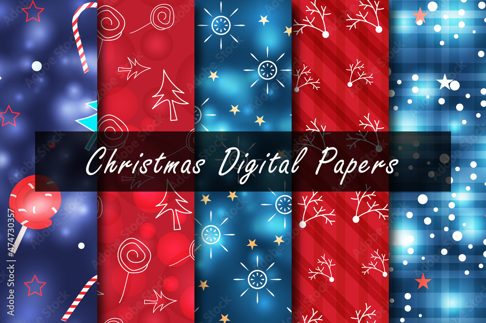 Christmas digital paper,Christmas digital paper pack vector,Digital ...