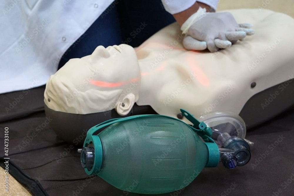 Chest compressions by a student on a simulation dummy during basic life ...