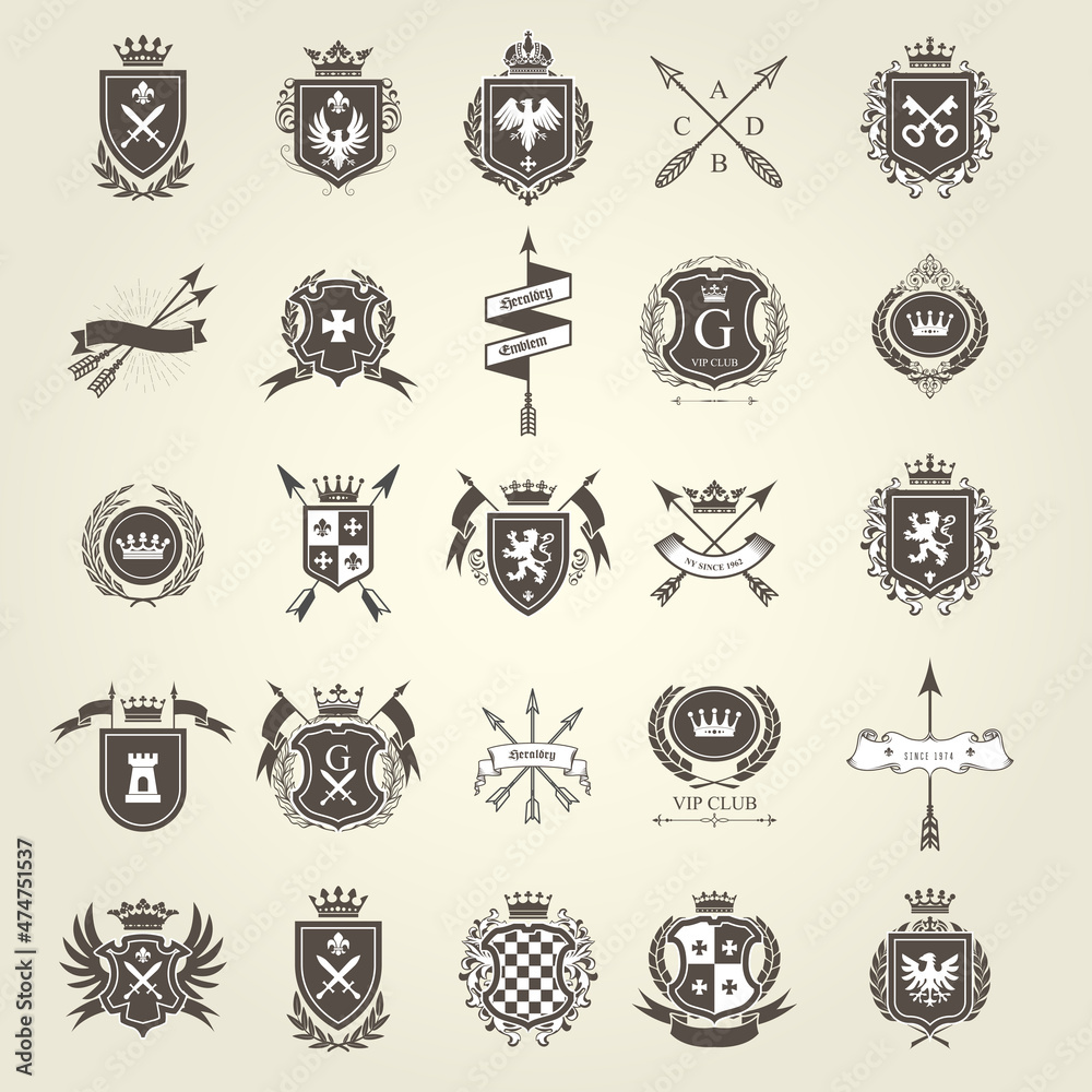 Vetor De Set Of Heraldic Blazonы Coat Of Arms Knight And Chivalry
