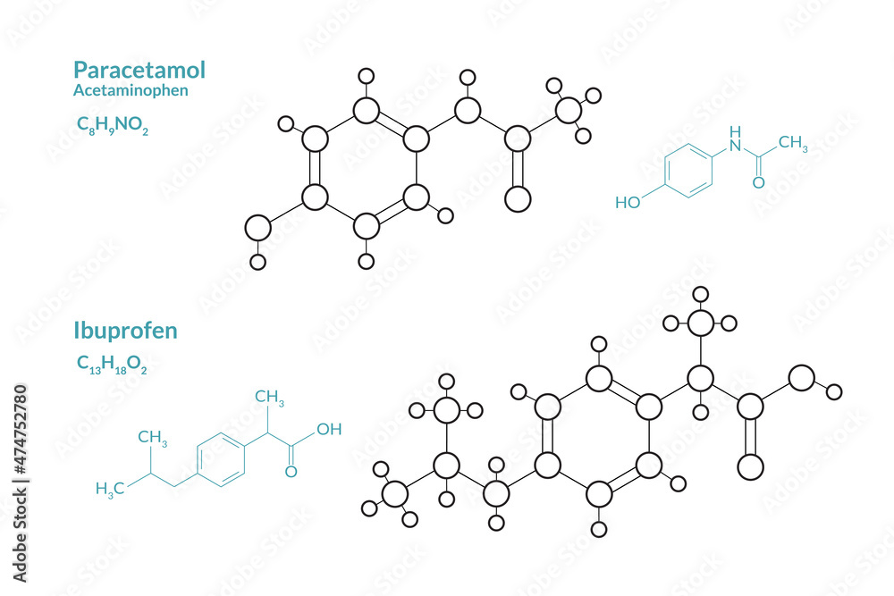 Vecteur Stock Paracetamol, Acetaminophen. Ibuprofen. The Structural ...