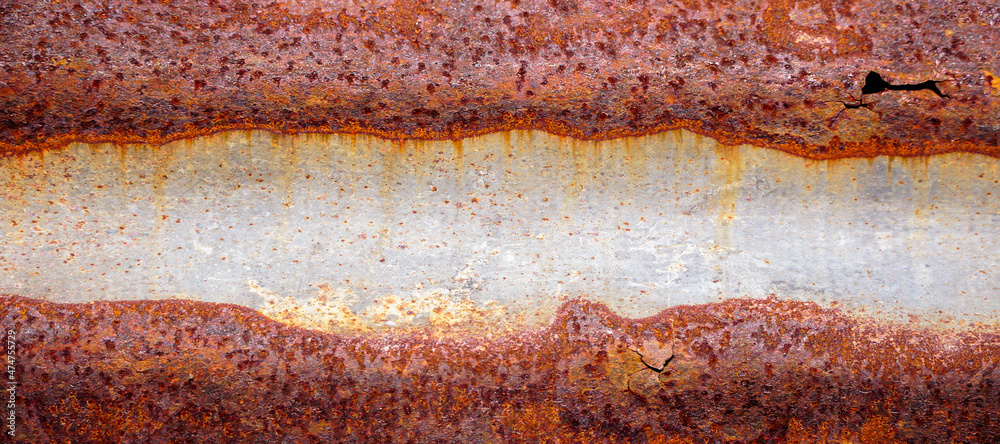 Rust of metals. Corrosive Rust on old iron galvanized roof. Use as an ...