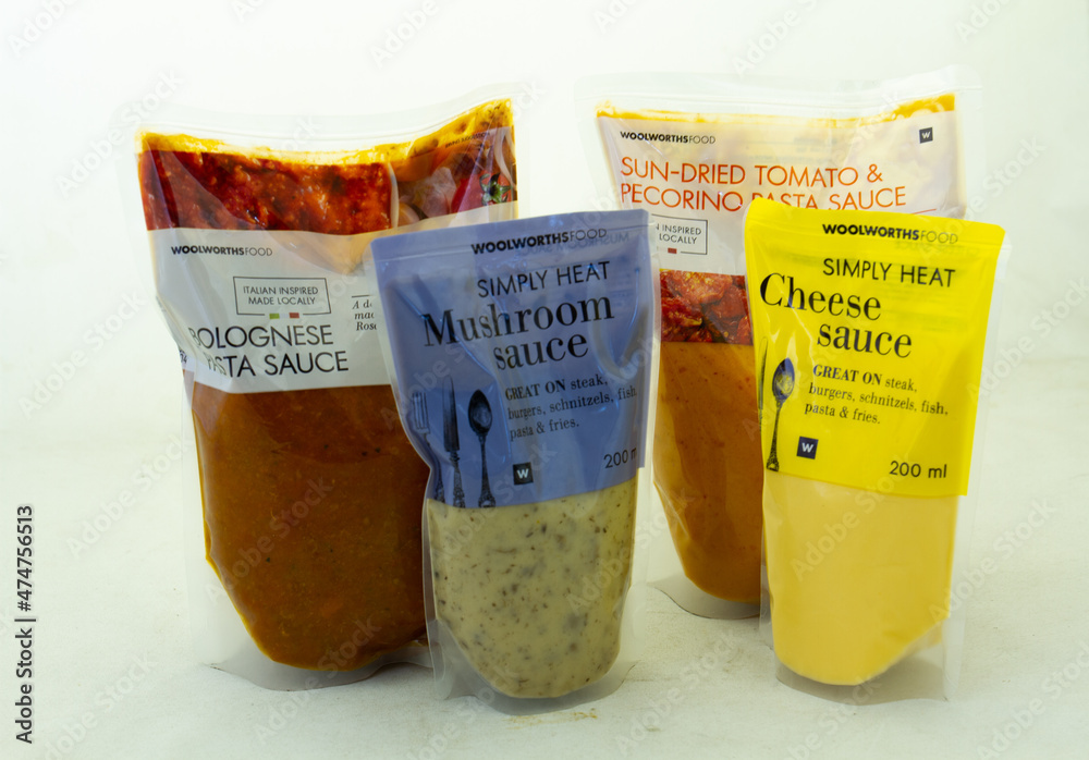 Johannesburg, South Africa - packets of pasta sauce from Woolworths ...