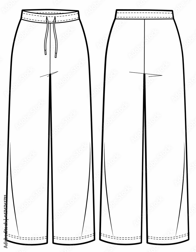 Vector pants technical drawing, woman wide-leg pants Stock Vector ...