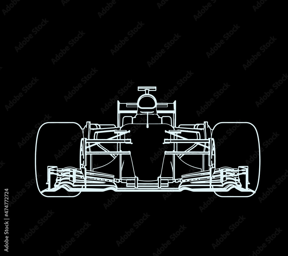 Front View of a Formula Race Car. Outline style. Engineering Background ...