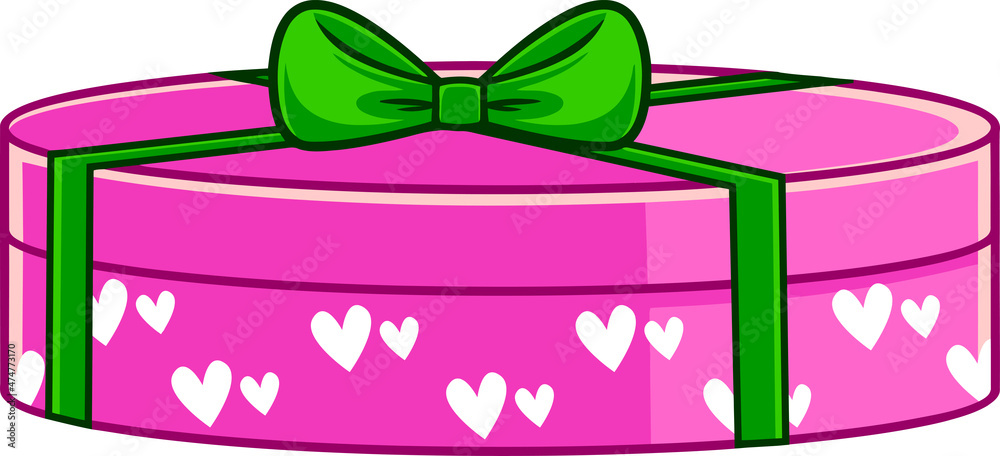 Cartoon Pink Gift Box With Ribbon And Hearts. Vector Hand Drawn ...