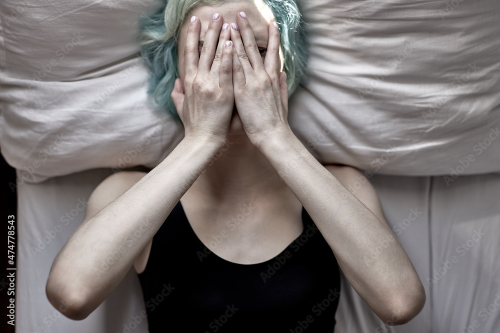 Top View On Young Female Crying Feeling Depression, Bad Mental ...