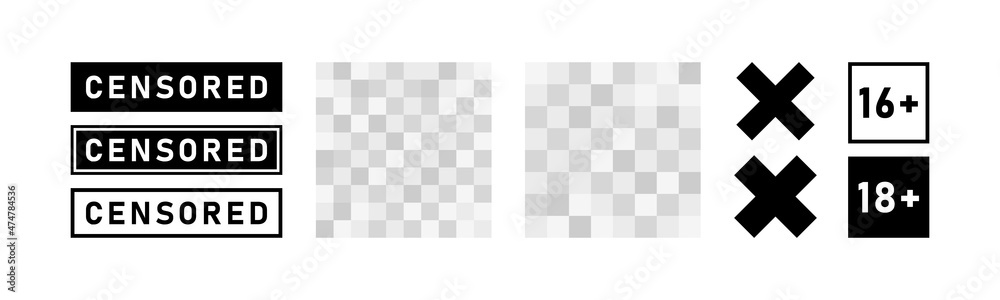 Set of pixel censored signs elements. Black censor bar concept. Blurred ...