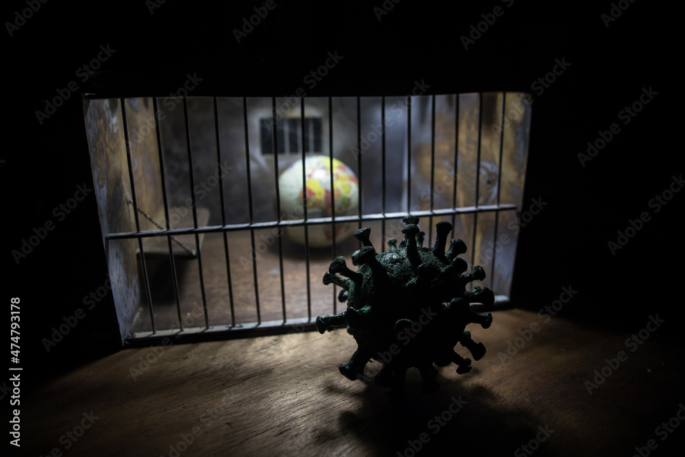 Prison or jail cell wall with window with bars, exterior perspective ...
