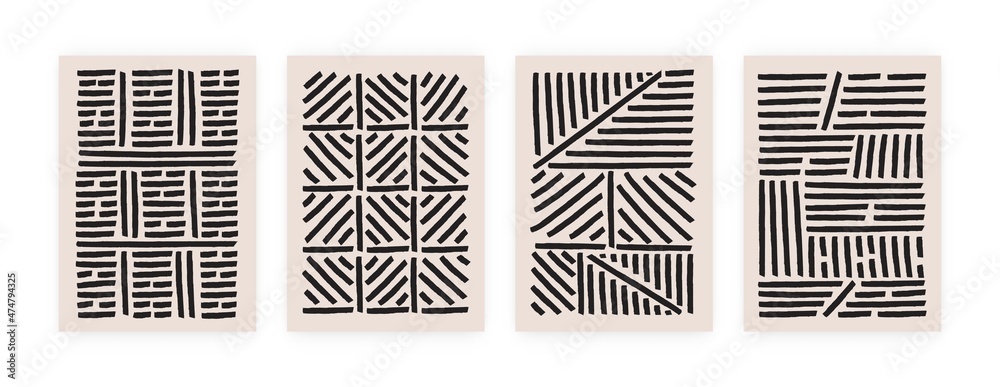 Abstract lines and shapes. Modern posters, trendy design. Set of hand ...