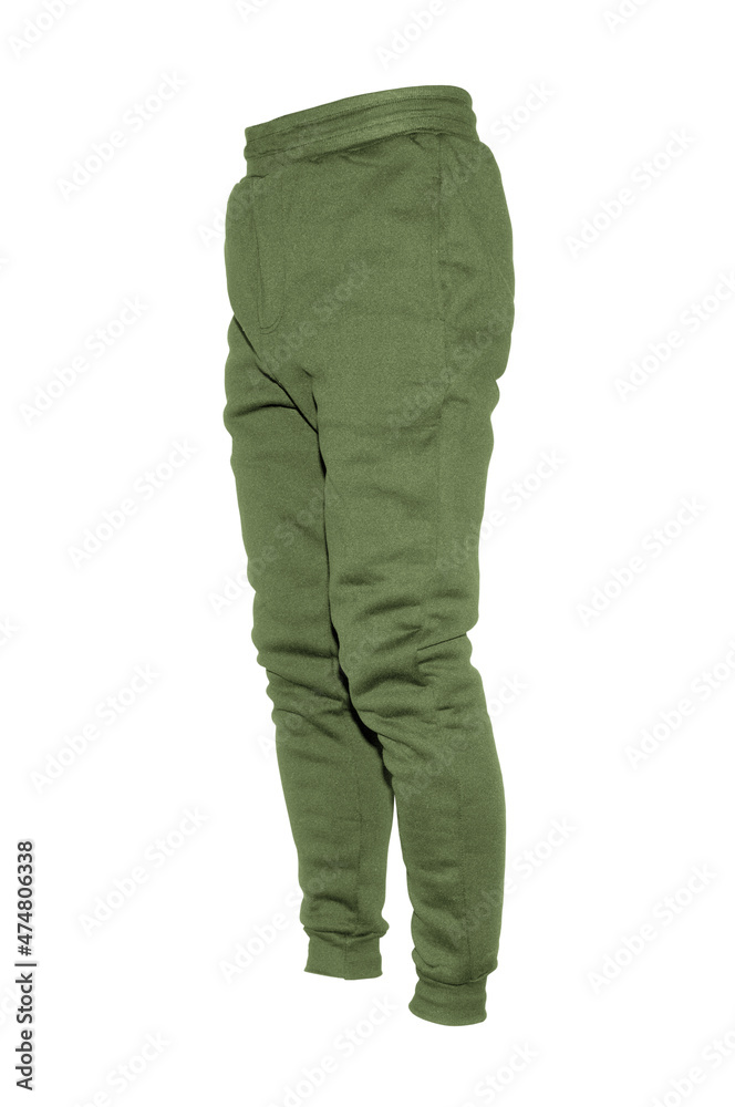 Blank training jogger pants color green on invisible mannequin template ...