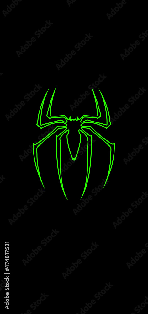 Spider logo green colour outline with black background Stock Vector ...