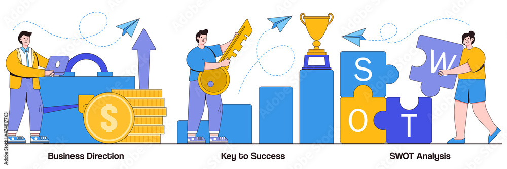 Business direction, key to success, swot analysis concept with people ...