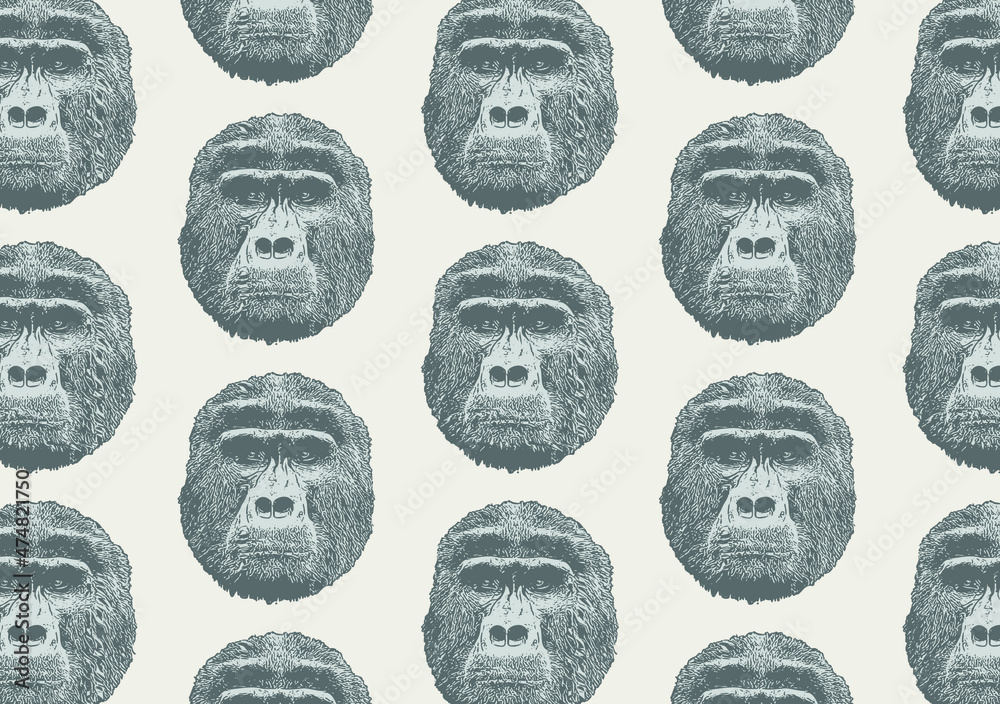 Seamless pattern with vintage gorilla. Surface design for fabric ...