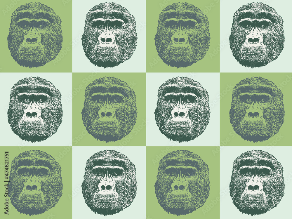 Seamless pattern with vintage gorilla. Surface design for fabric ...