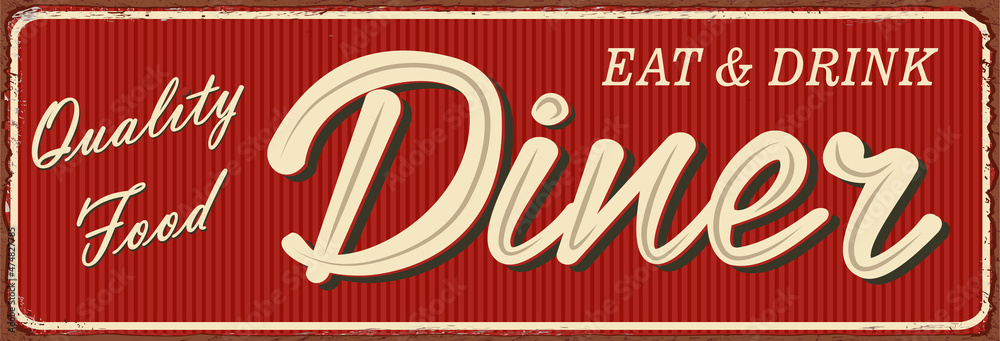 Vintage Diner metal sign. Stock Vector | Adobe Stock