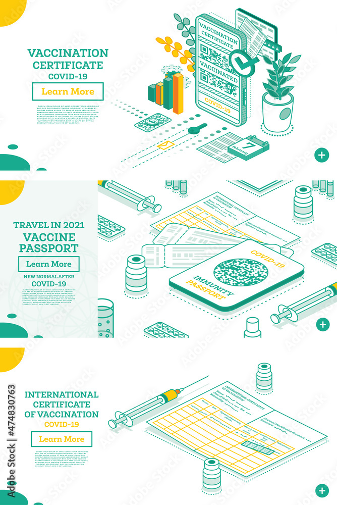 Vaccination Certificate on Screen of Smartphone. Isometric ...