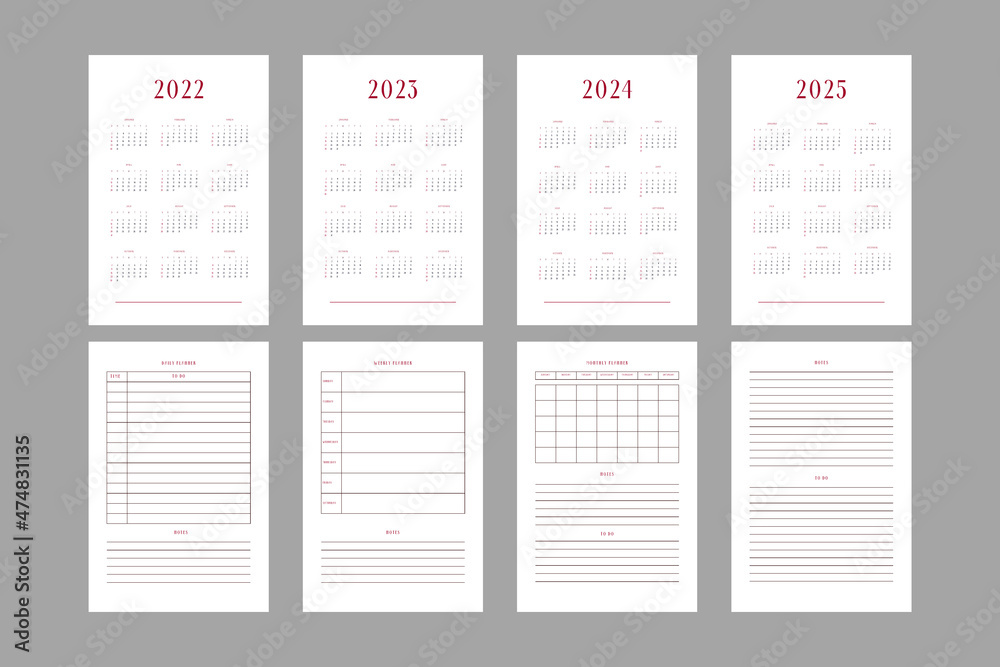 2022 2023 2024 2025 calendar and daily weekly monthly personal planner ...