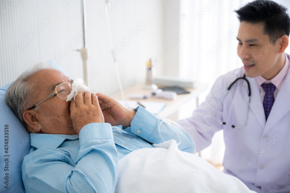 old senior patient man visit doctor at hospital to medical health care ...