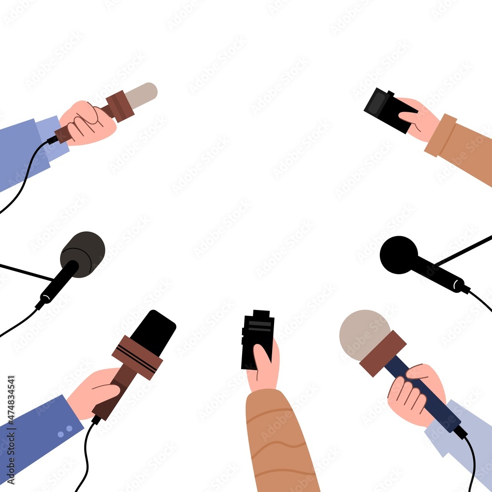 Press conference or hot news concept, flat cartoon vector illustration ...
