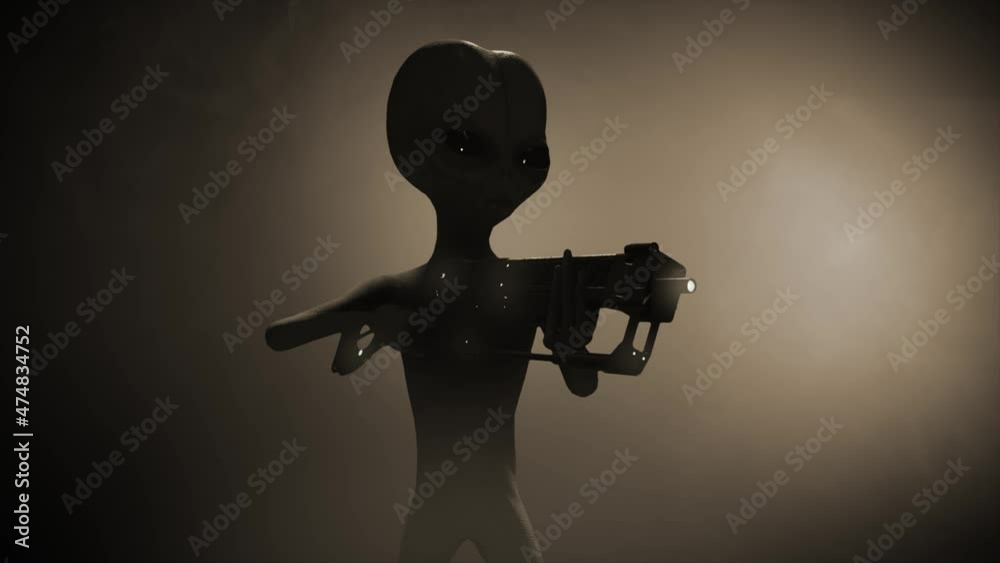 Video Stock 3D CGI VFX animation of a classic Roswell grey alien on a ...