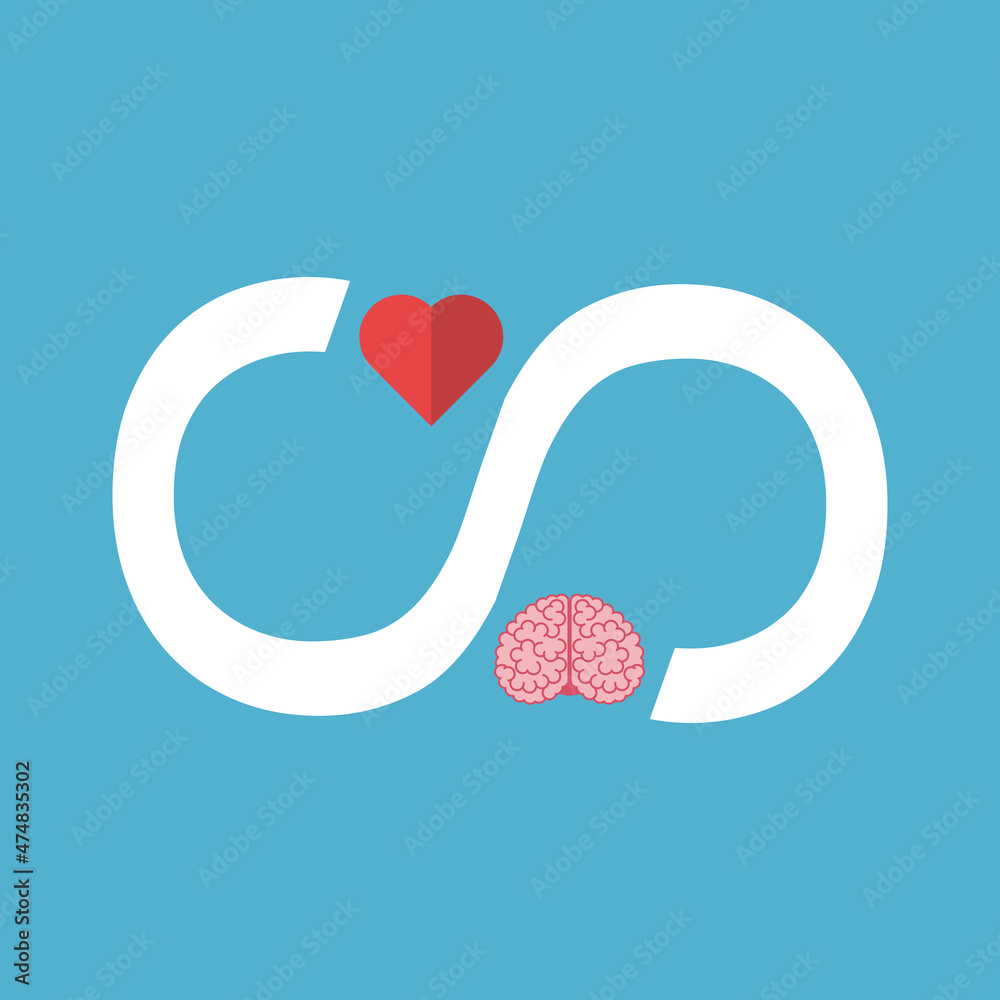 Heart, brain and infinity symbol. Mind, emotion, intelligence, feeling ...