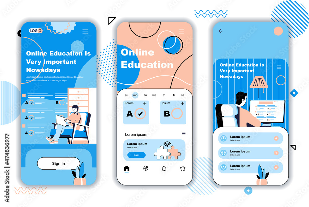 Online education concept onboarding screens for mobile app templates ...