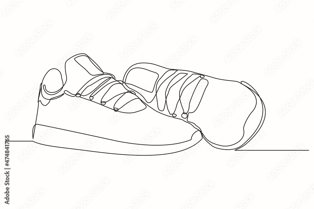 Continuous line drawing of casual sneakers shoes. Single one line art ...
