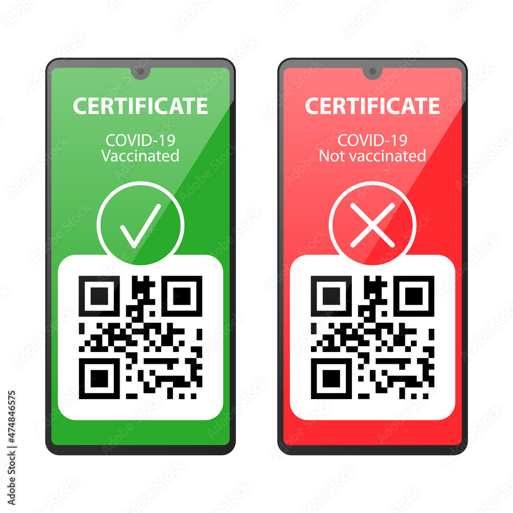 Health passport with QR-codes and check marks on phone screen ...