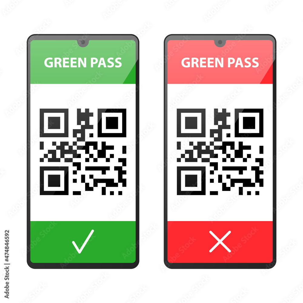 Health passport with QR-codes and check marks on phone screen ...
