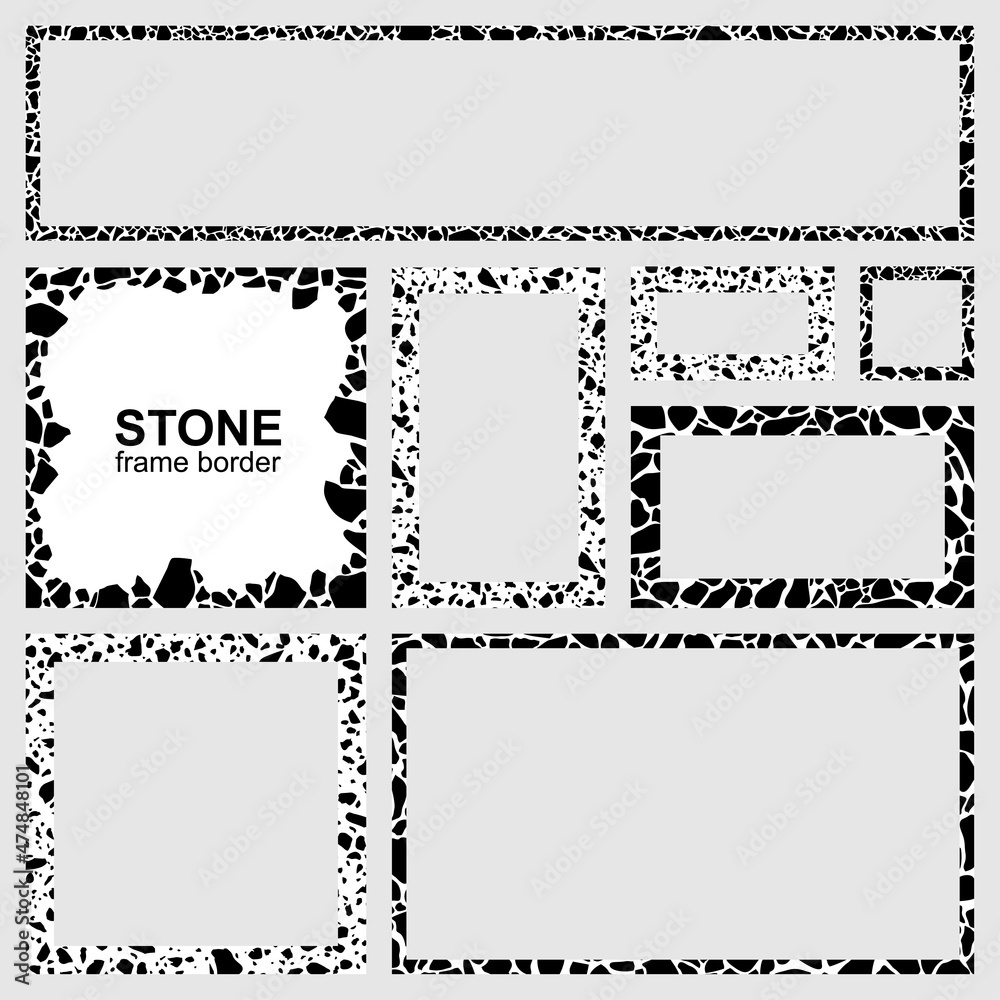 A picture frame made of pebbles. Empty stones border background. Hand ...