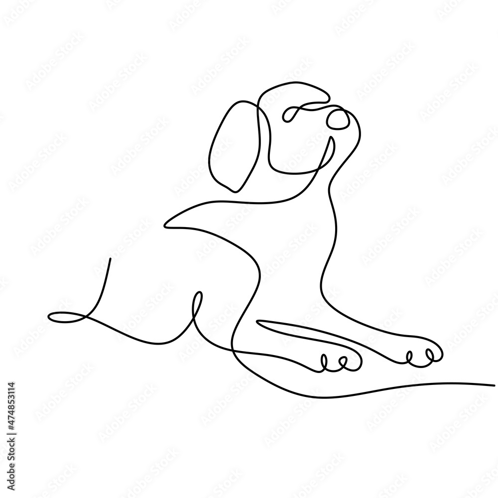 Continuous one single line of little dog isolated on white background ...