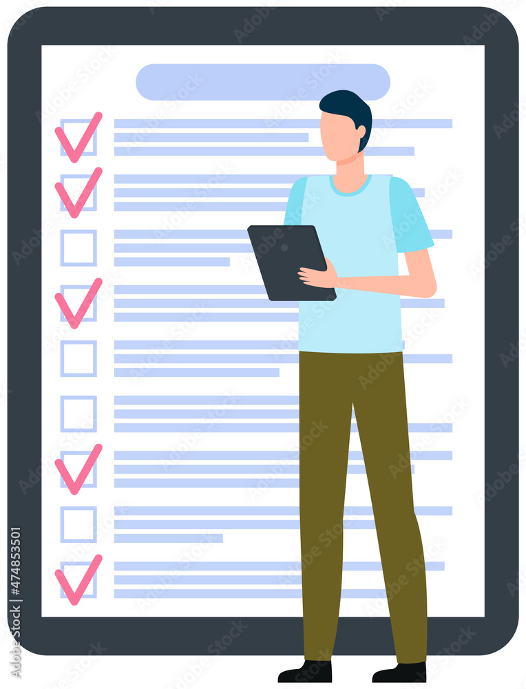 Month scheduling, to do list, time management. Businessman stands near ...