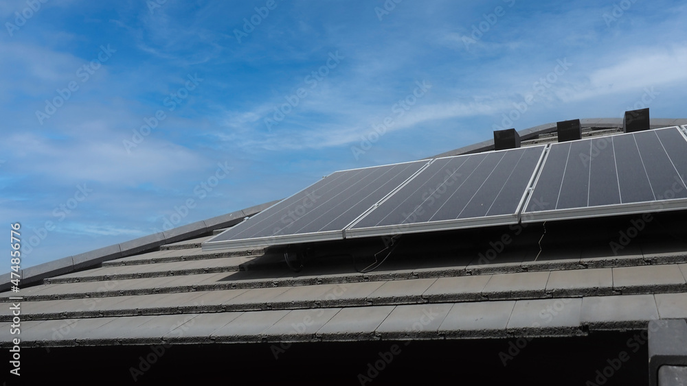 Photovoltaic. Solarcell panel. Solar roof power plant on the roof of a ...