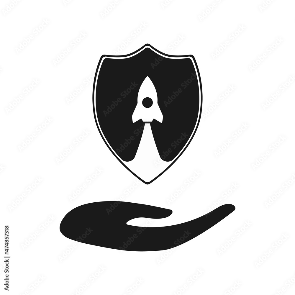 Missile shield icon. Protection of the shield when launching a rocket ...