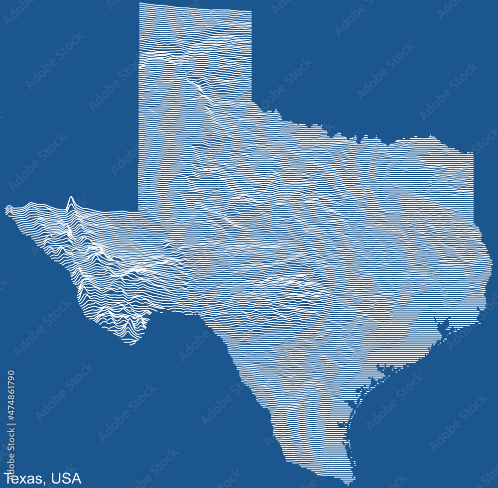 Topographic technical drawing relief map of the Federal State of Texas ...