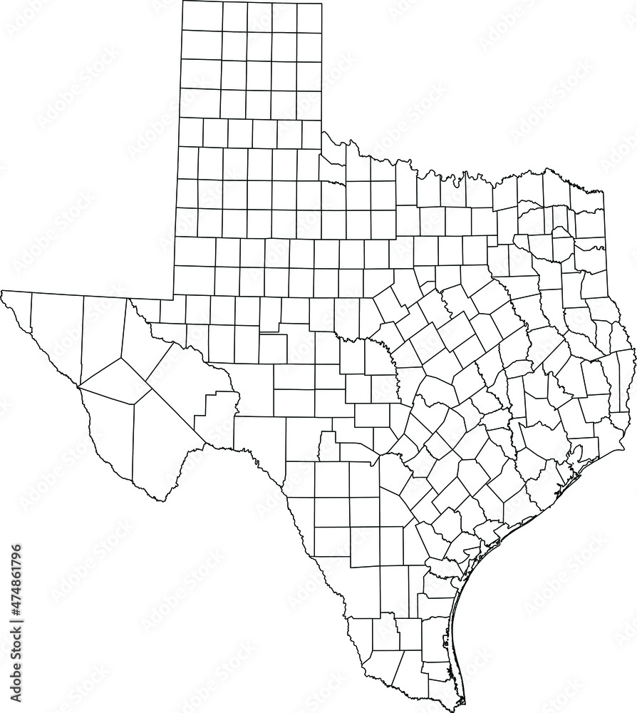 White blank vector administrative map of the Federal State of Texas ...