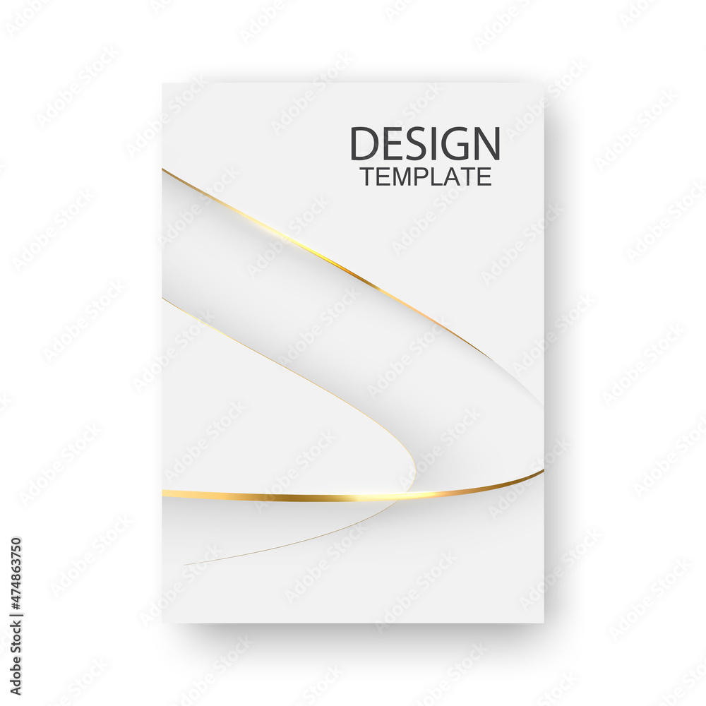 White design template decorated with black letters and golden lines ...