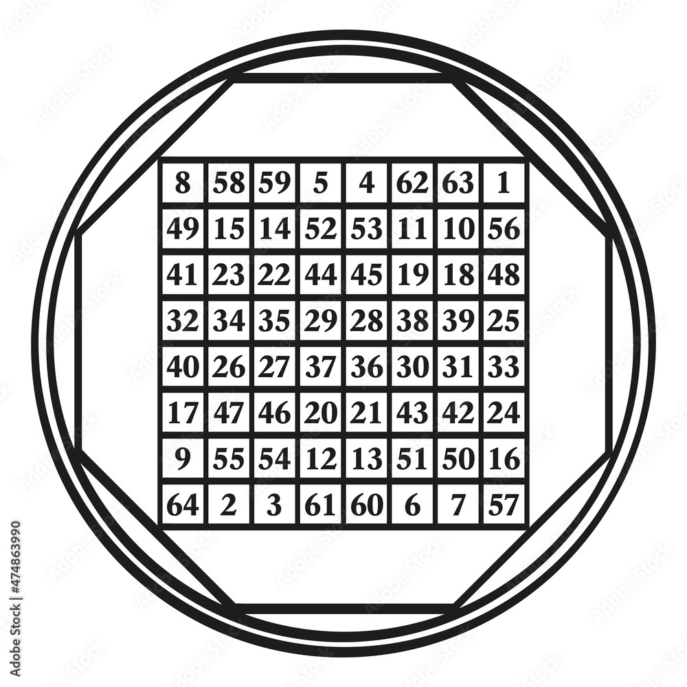 Vetor de Order eight magic square, a symbol assigned to astrological ...