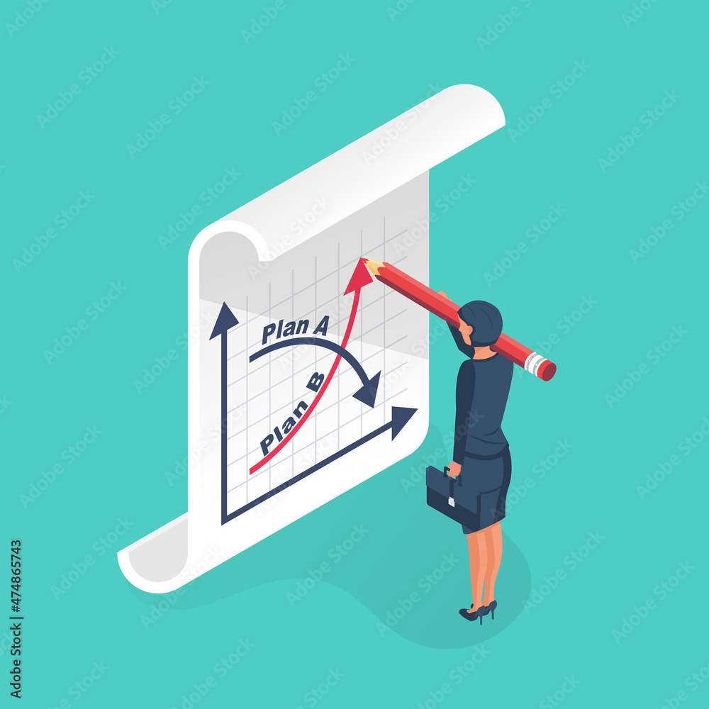 Plan A and plan B on financial chart. Graph on blackboard ...