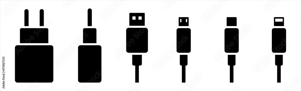 Mobile phone charger icon. Usb cable type Icon. Charger icon vector ...