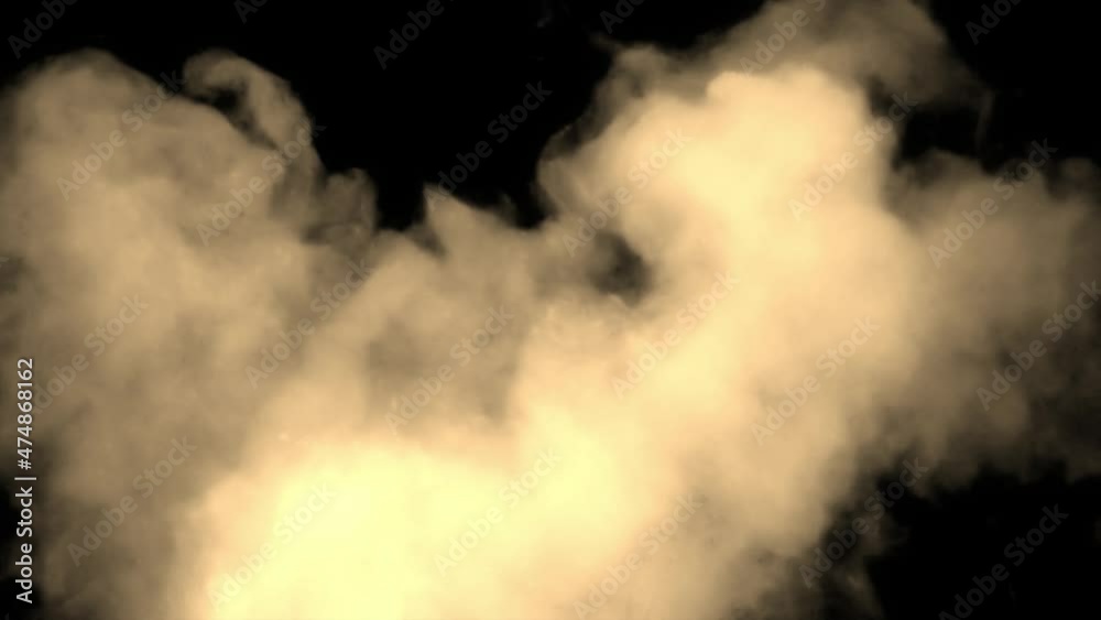 Heavy yellow smoke, rising from the ground, over a black background ...