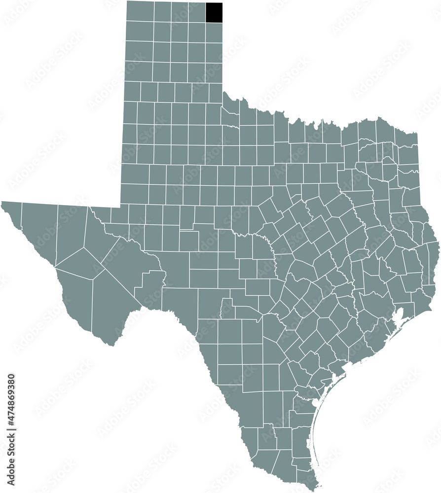 Black highlighted location map of the Lipscomb County inside gray ...