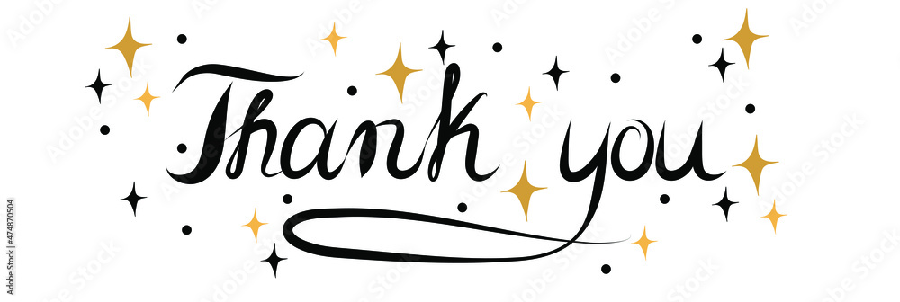 Thank you calligraphy inscription with smooth lines and stars ...