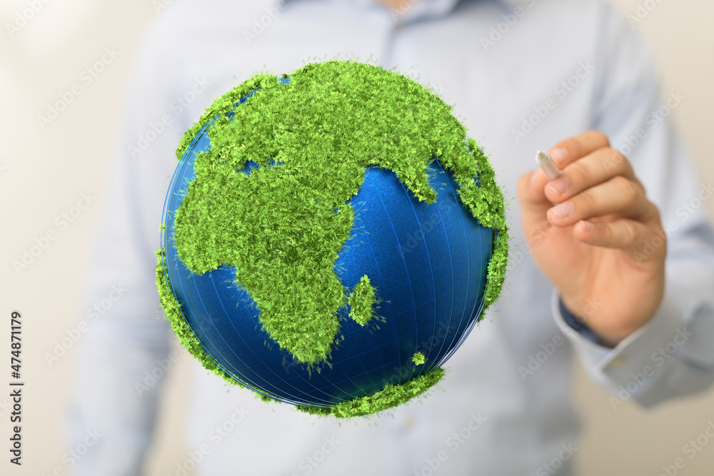 Ecology concept of green Earth globe made of leaves Stock Photo | Adobe ...