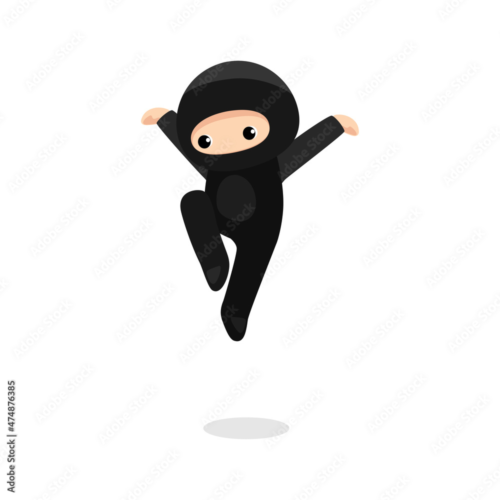 Cute ninja jumping isolated on white background Stock Vector | Adobe Stock