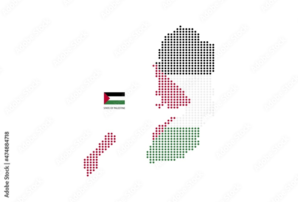 State of Palestine map design by color of State of Palestine flag in ...