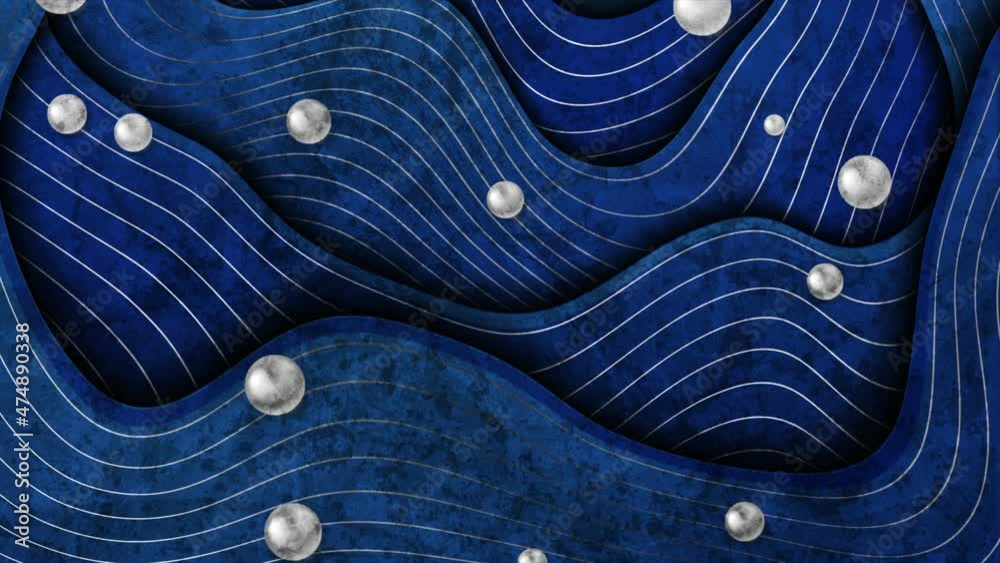 Grunge abstract blue silver motion background with waves and balls ...